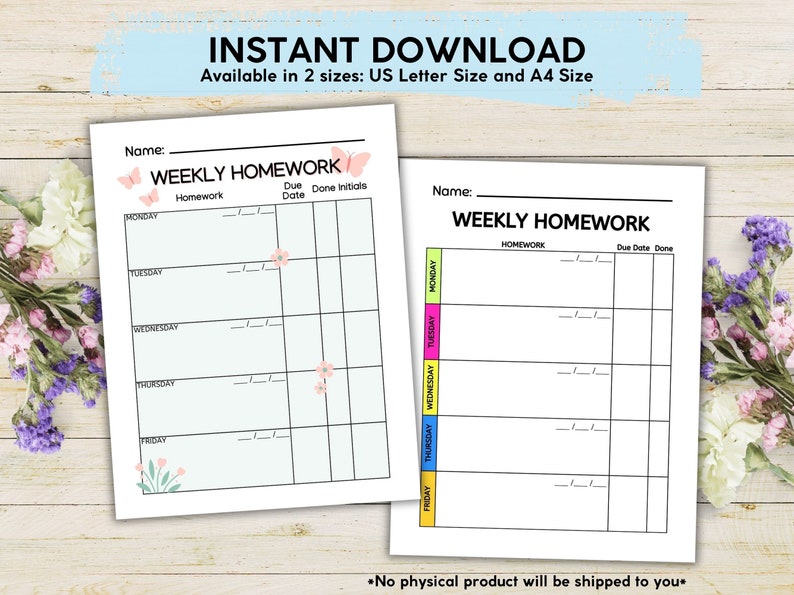 Colorful Homework Logs and Checklists Bundle for Kids, Printable ...