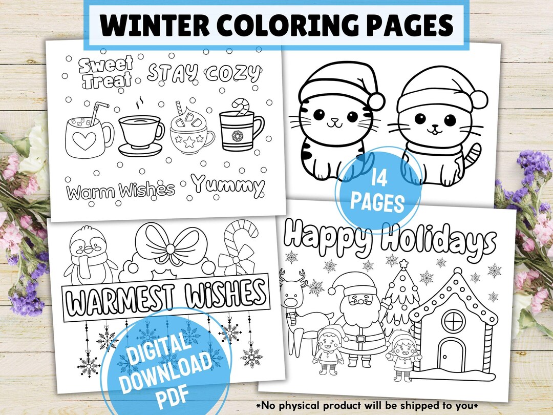 Winter Season Themed Printable Coloring Pages for Kids, Digital Happy ...