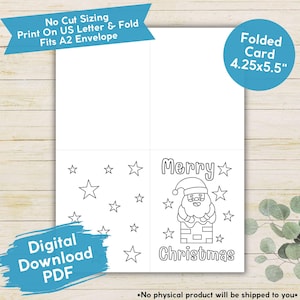 Merry Christmas Coloring Greeting Cards for Kids, Festive Holiday ...