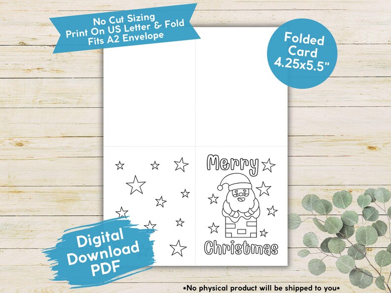 Merry Christmas Coloring Greeting Cards for Kids, Festive Holiday ...