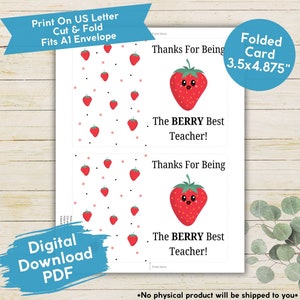 Berry Best Teacher Printable Thank You Card, Teacher Appreciated Thank ...