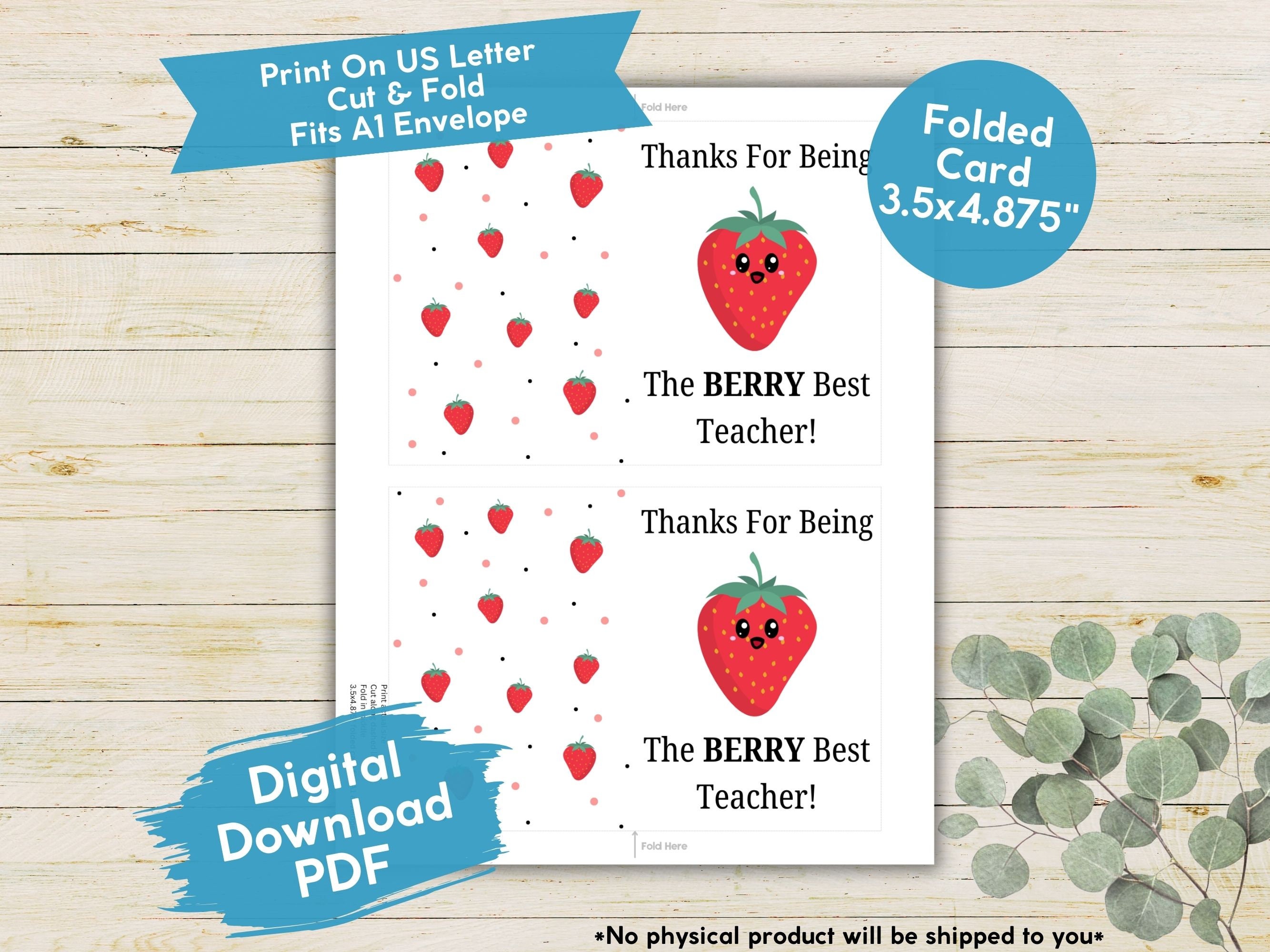 Berry Best Teacher Printable Thank You Card, Teacher Appreciated Thank ...