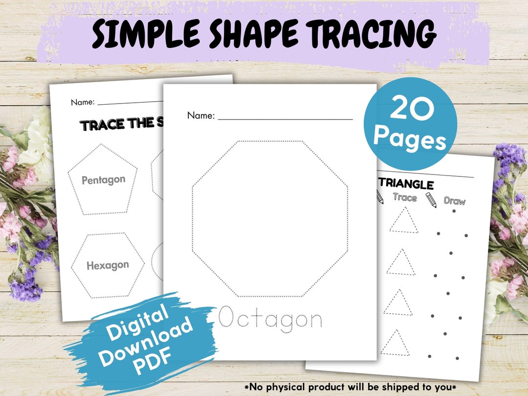 Simple Shape Tracing Worksheet Bundle for Kids, Preschool Educational ...
