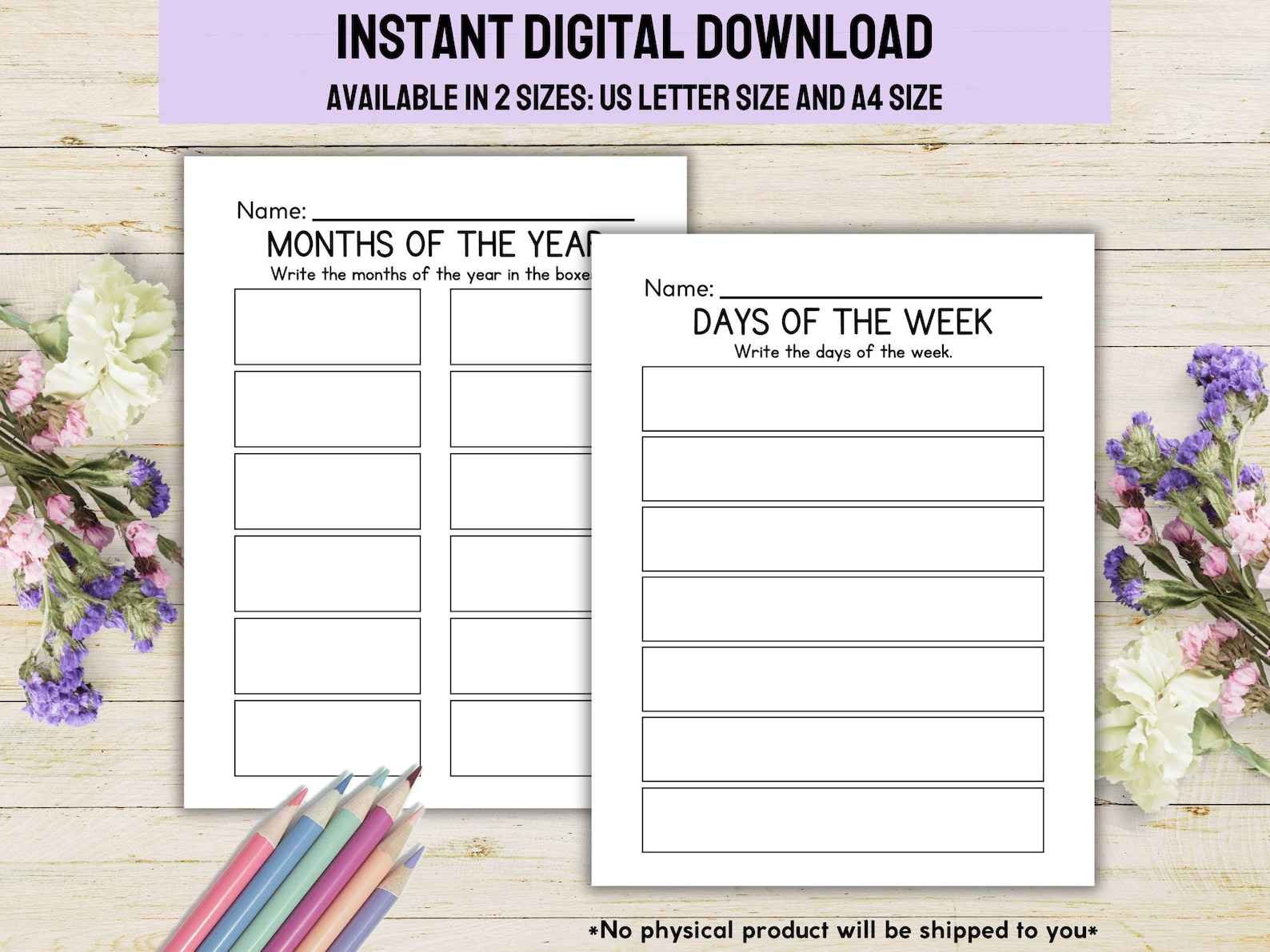 Days and Months Practice Worksheets for Kids, Printable Days of the ...