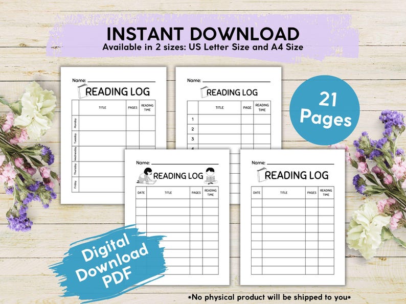 Reading Log Printable Bundle for Kids, Reading Journal for School, Book ...