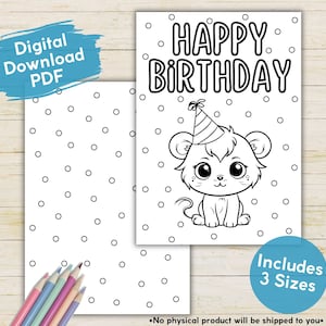 Colorable Kids Birthday Card, Printable Happy Birthday Card, Printable ...