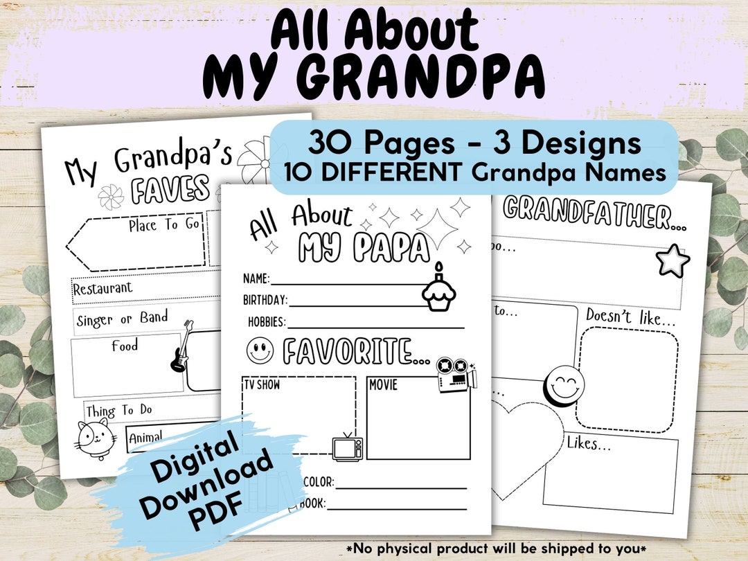 All About My Grandpa Printable Questionnaire Worksheet for Kids ...