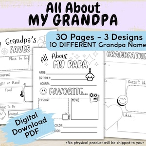 All About My Grandpa Printable Questionnaire Worksheet for Kids ...