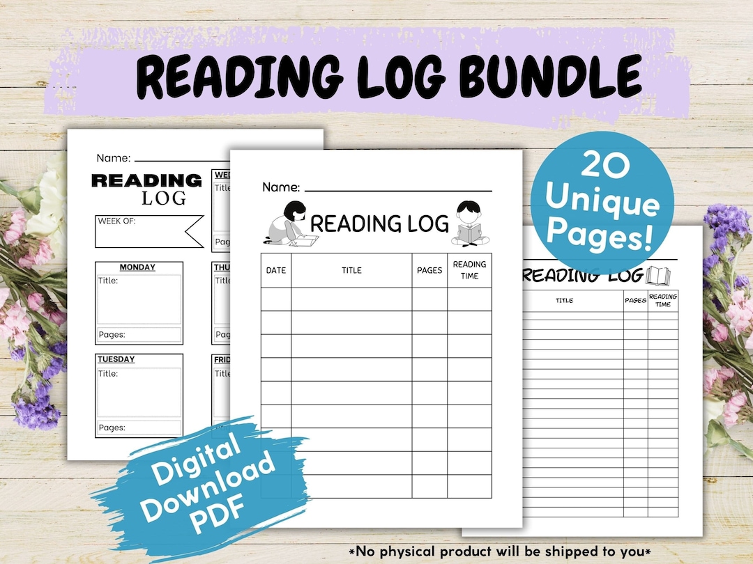 Reading Log Printable Bundle, Book Challenge Chart, Story Elements ...