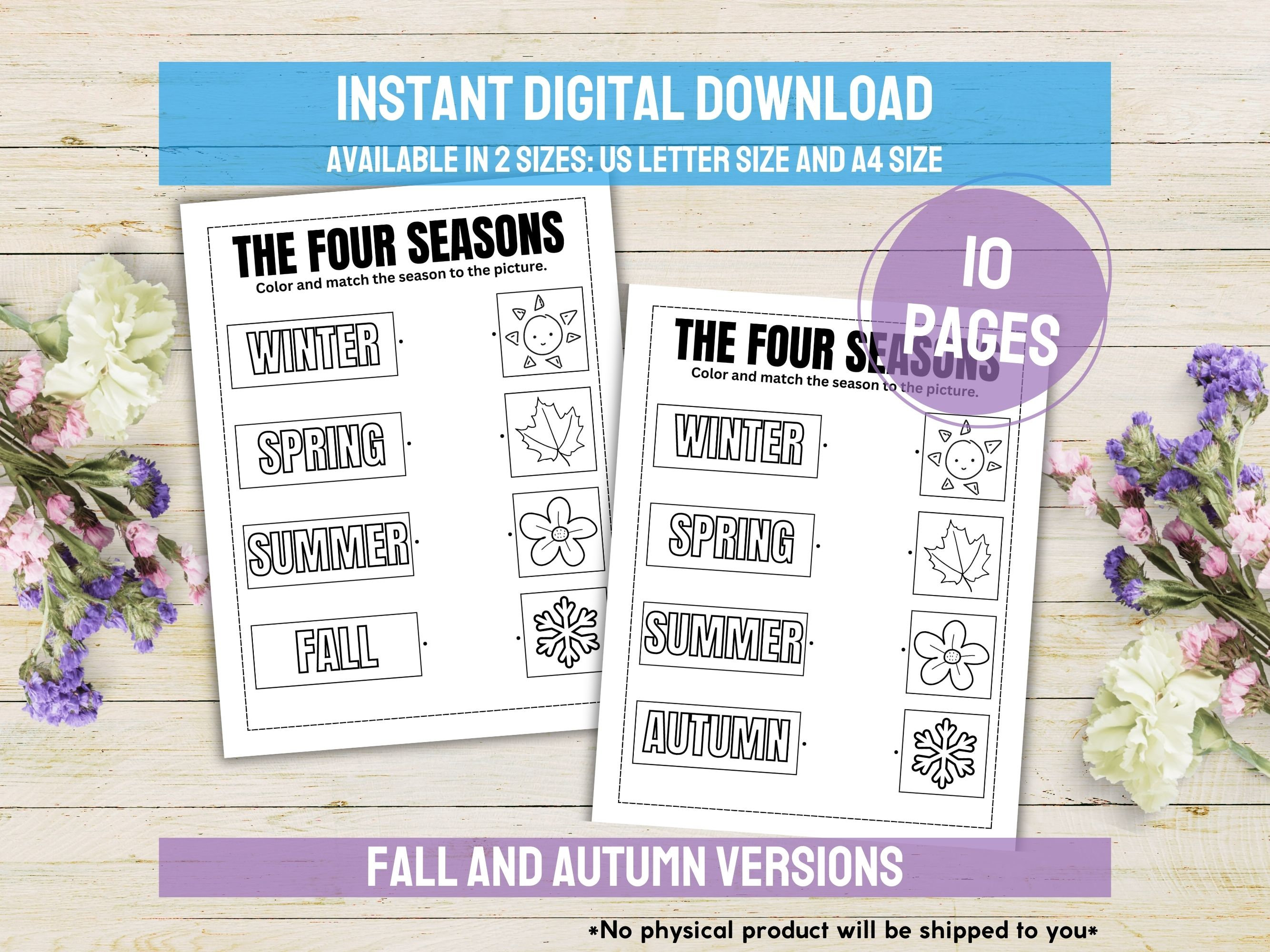 Actividad para colorear imprimible de las cuatro estaciones para niños ...