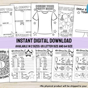 Printable Birthday Party Games Bundle for Kids, Happy Birthday Coloring ...