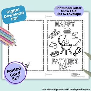 Grill Master Father's Day Coloring Printable Card, Colorable Carding ...