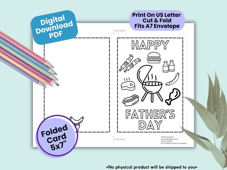 Grill Master Father's Day Coloring Printable Card, Colorable Carding ...