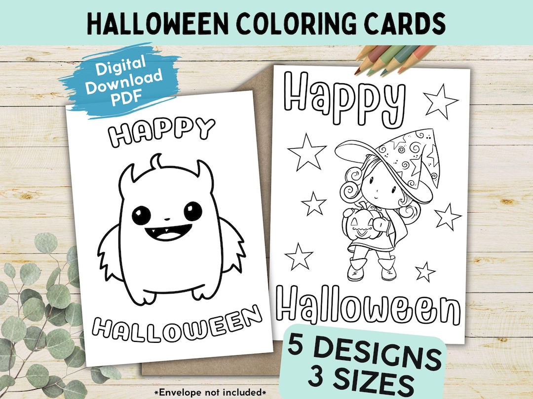 Happy Halloween Coloring Greeting Cards for Kids, Fun Halloween ...