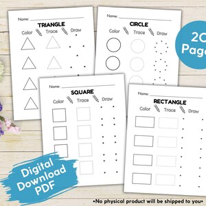Simple Shape Tracing Worksheet Bundle for Kids, Preschool Educational ...