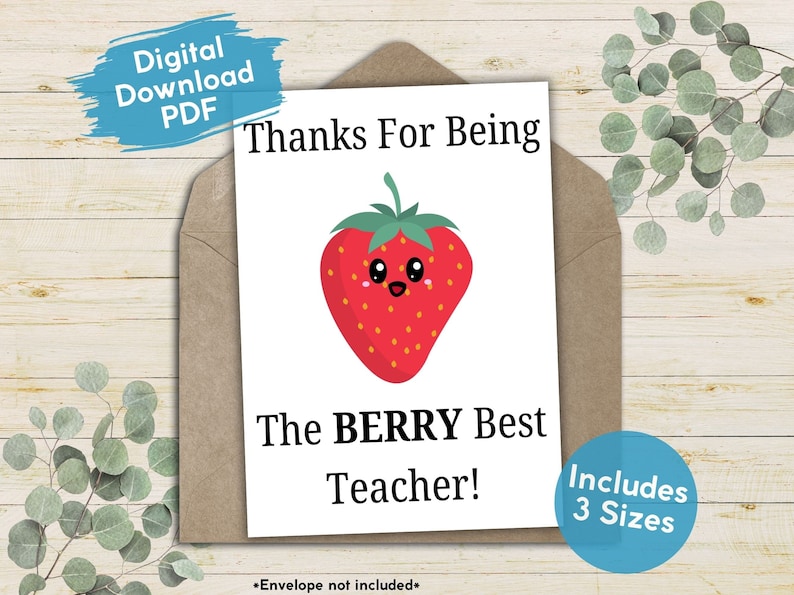 Berry Best Teacher Printable Thank You Card, Teacher Appreciated Thank ...