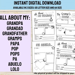 All About My Grandpa Printable Questionnaire Worksheet for Kids ...