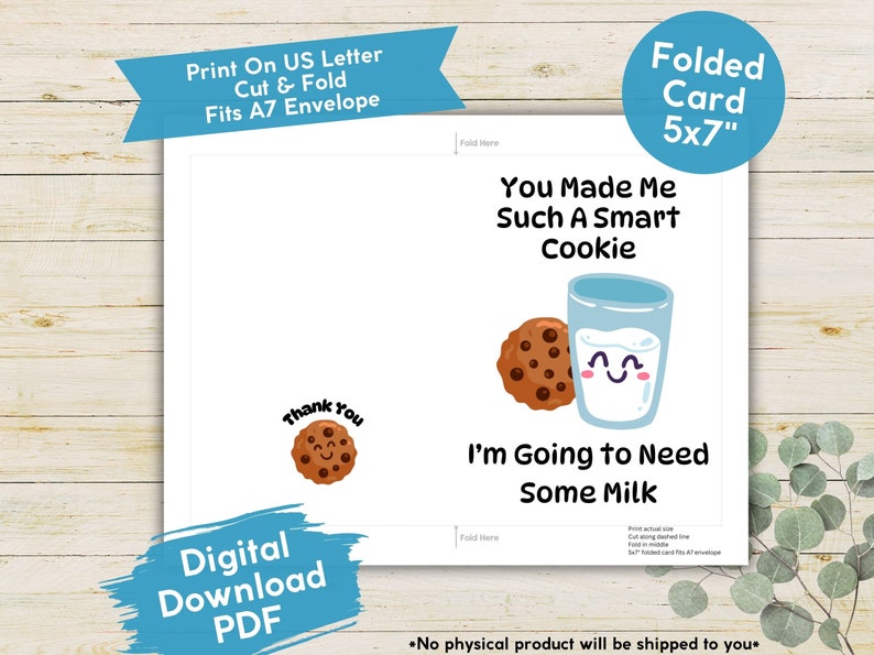 Smart Cookie Thank You Teacher Printable Carding, Teacher Appreciation ...