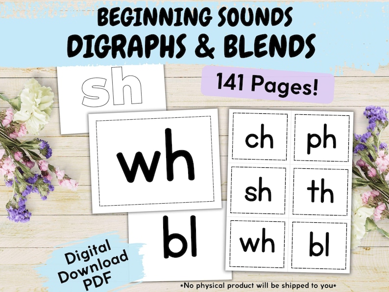 Digraphs and Blends Printable Flashcards for Kids, Beginning Sound ...