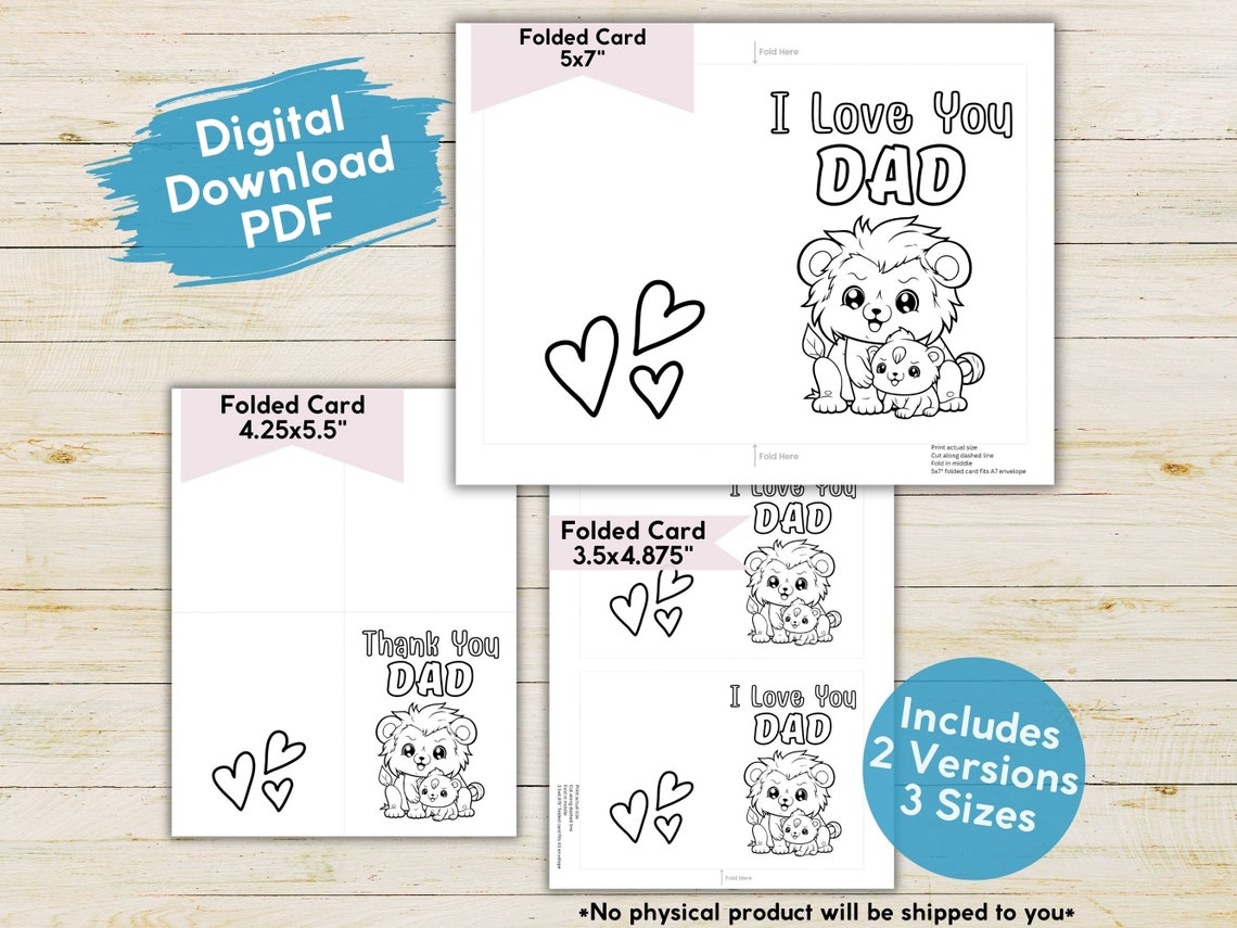 Father's Day Coloring Printable Card, Colorable Carding for Kids ...