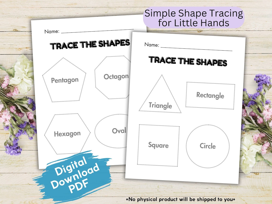 Simple Shape Tracing Worksheet Bundle for Kids, Preschool Educational ...
