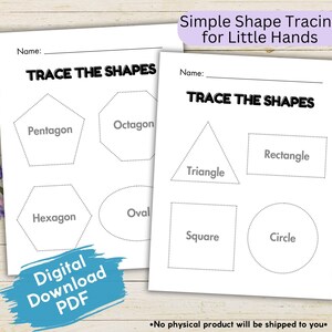 Simple Shape Tracing Worksheet Bundle for Kids, Preschool Educational ...