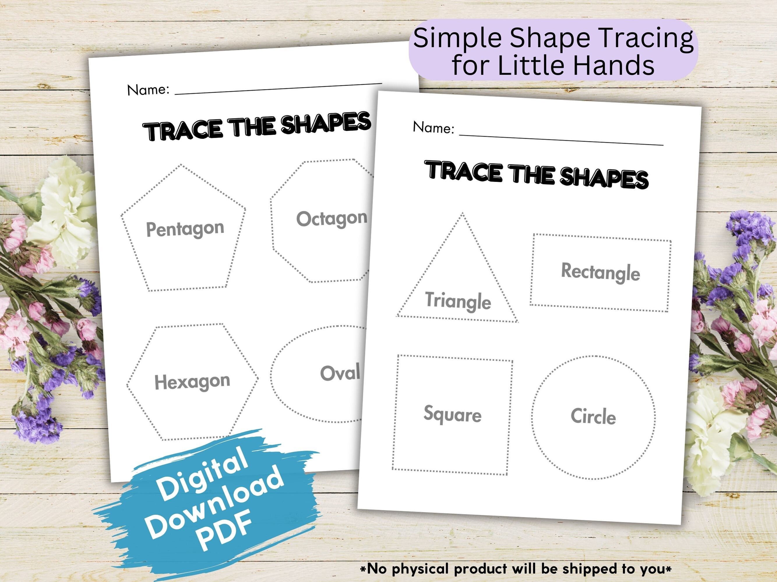 Simple Shape Tracing Worksheet Bundle for Kids, Preschool Educational ...