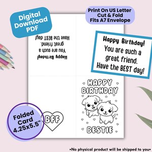 Best Friend Colorable Birthday Carding, Printable Birthday Cards ...