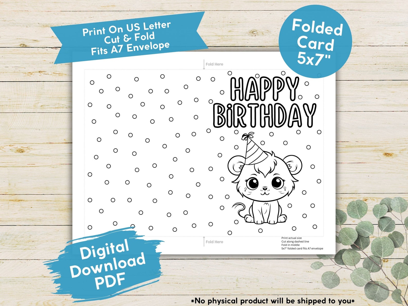 Colorable Kids Birthday Card, Printable Happy Birthday Card, Printable ...