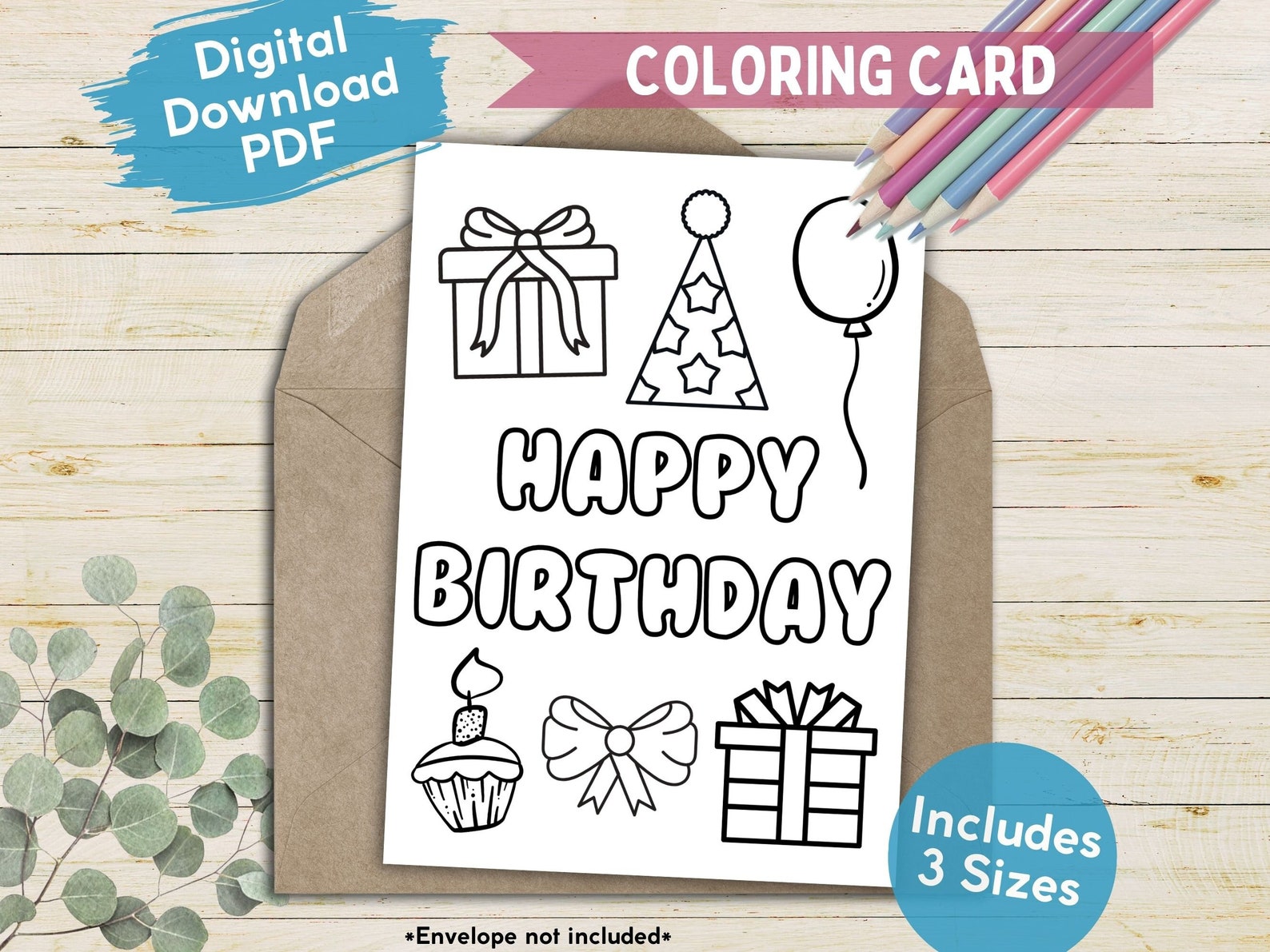 Simple Printable Happy Birthday Colorable Carding, Unique Happy ...