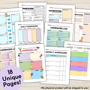 Colorful Homework Logs and Checklists Bundle for Kids, Printable ...