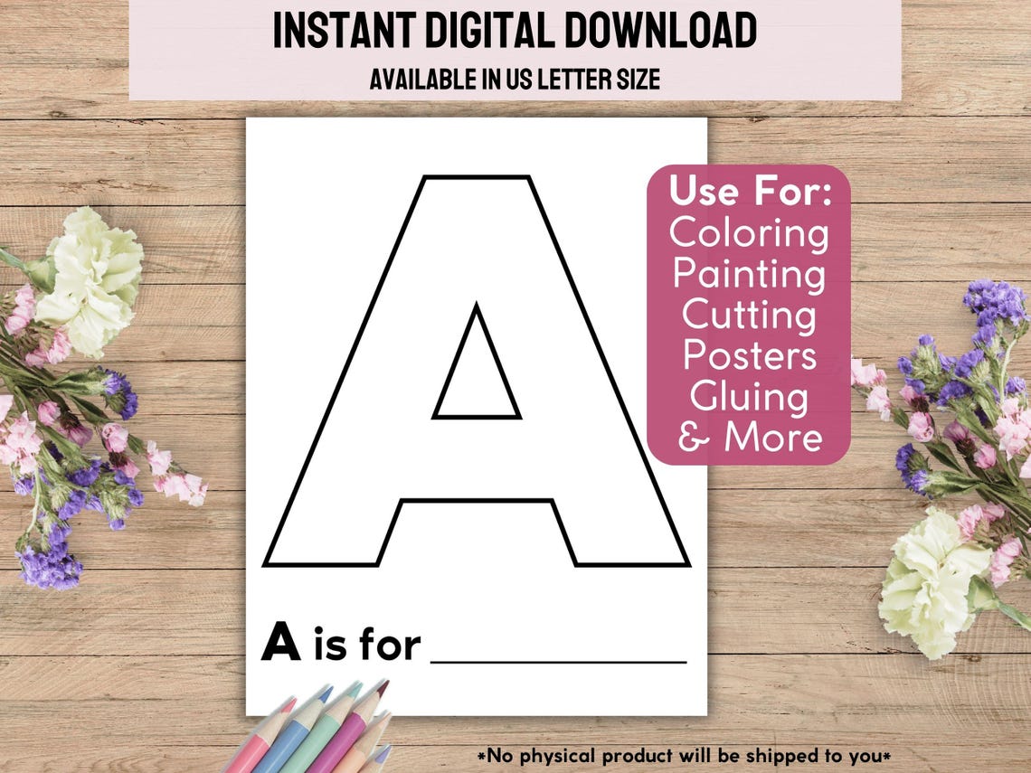 Large Block Letter Pages for Kids Alphabet Crafts, Printable Letter ...