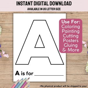 Large Block Letter Pages for Kids Alphabet Crafts, Printable Letter ...