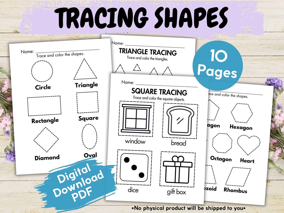 Shape Tracing Printable Worksheet for Toddlers, Learning Basic Shapes ...