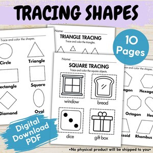 Tracing Shapes Printable Worksheet for Toddlers, Preschool Shape ...