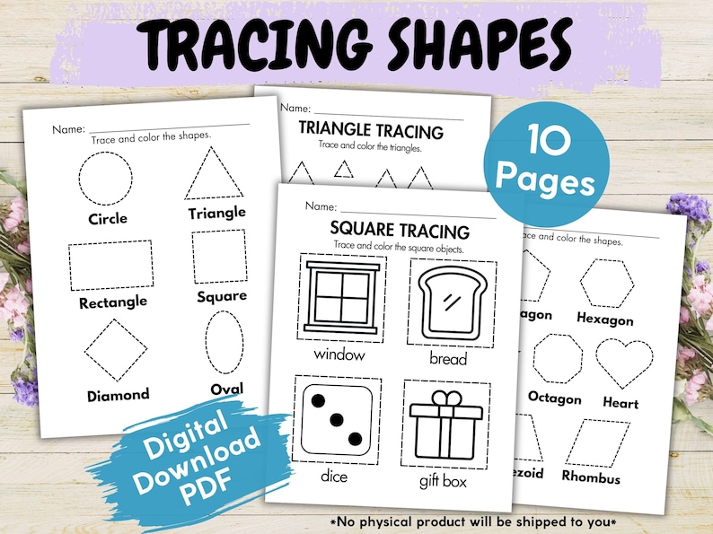 Shape Tracing Printable Worksheet for Toddlers, Learning Basic Shapes ...