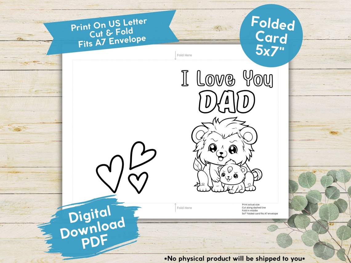 Father's Day Coloring Printable Card, Colorable Carding for Kids ...