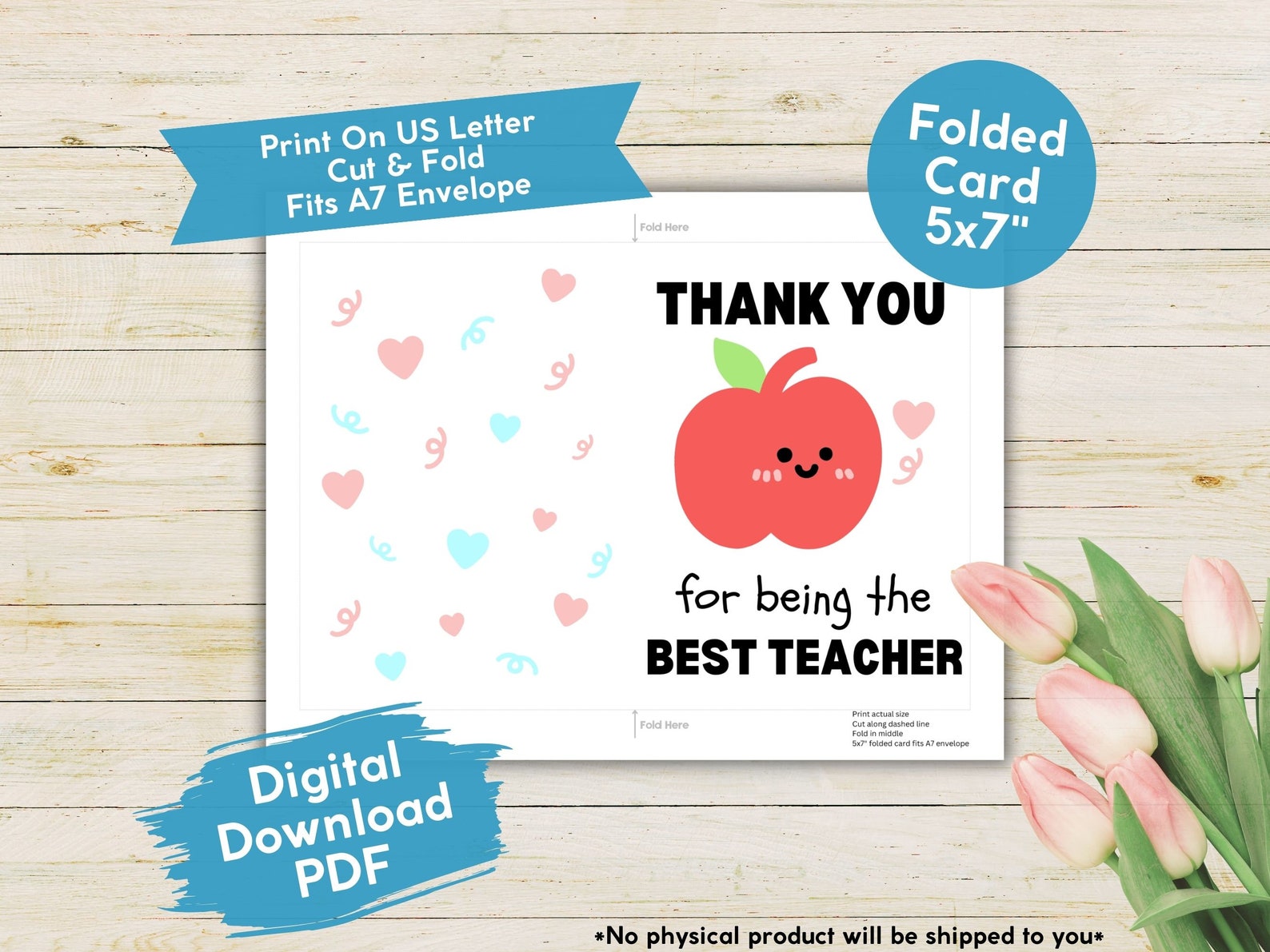 Cute Apple Thankyou Printable Carding, Appreciate Teacher Card, Thank ...