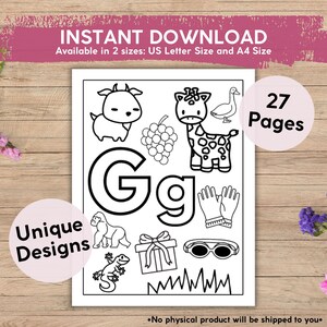 Alphabet Letter Coloring Pages for Kids, Cute Toddler Coloring Book ...