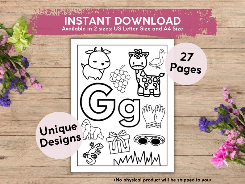 Alphabet Letter Coloring Pages for Kids, Cute Toddler Coloring Book ...