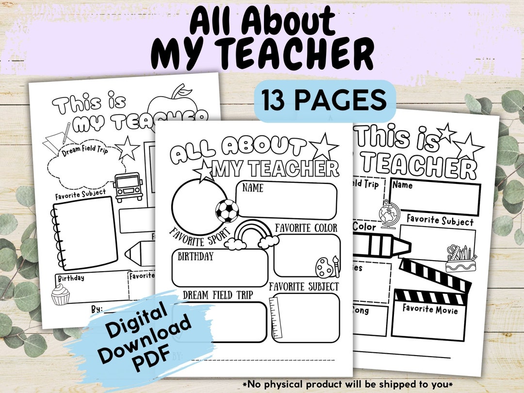 All About My Teacher Printable Page for Classroom, Get to Know Teacher ...