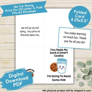 Smart Cookie Thank You Teacher Printable Carding, Teacher Appreciation ...