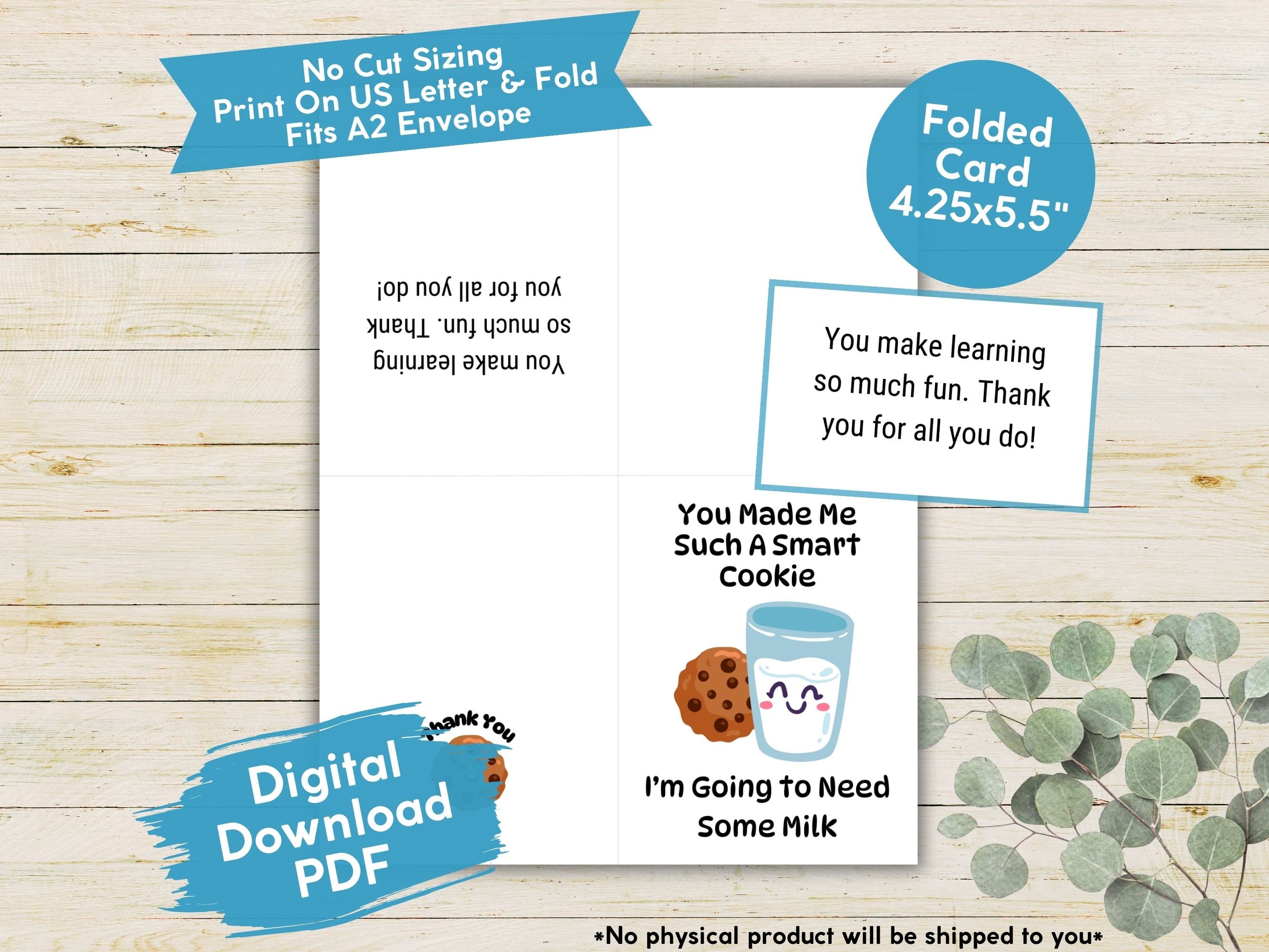 Smart Cookie Thank You Teacher Printable Carding, Teacher Appreciation ...
