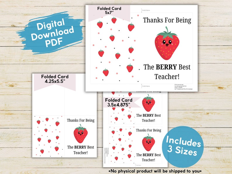 Berry Best Teacher Printable Thank You Card, Teacher Appreciated Thank ...