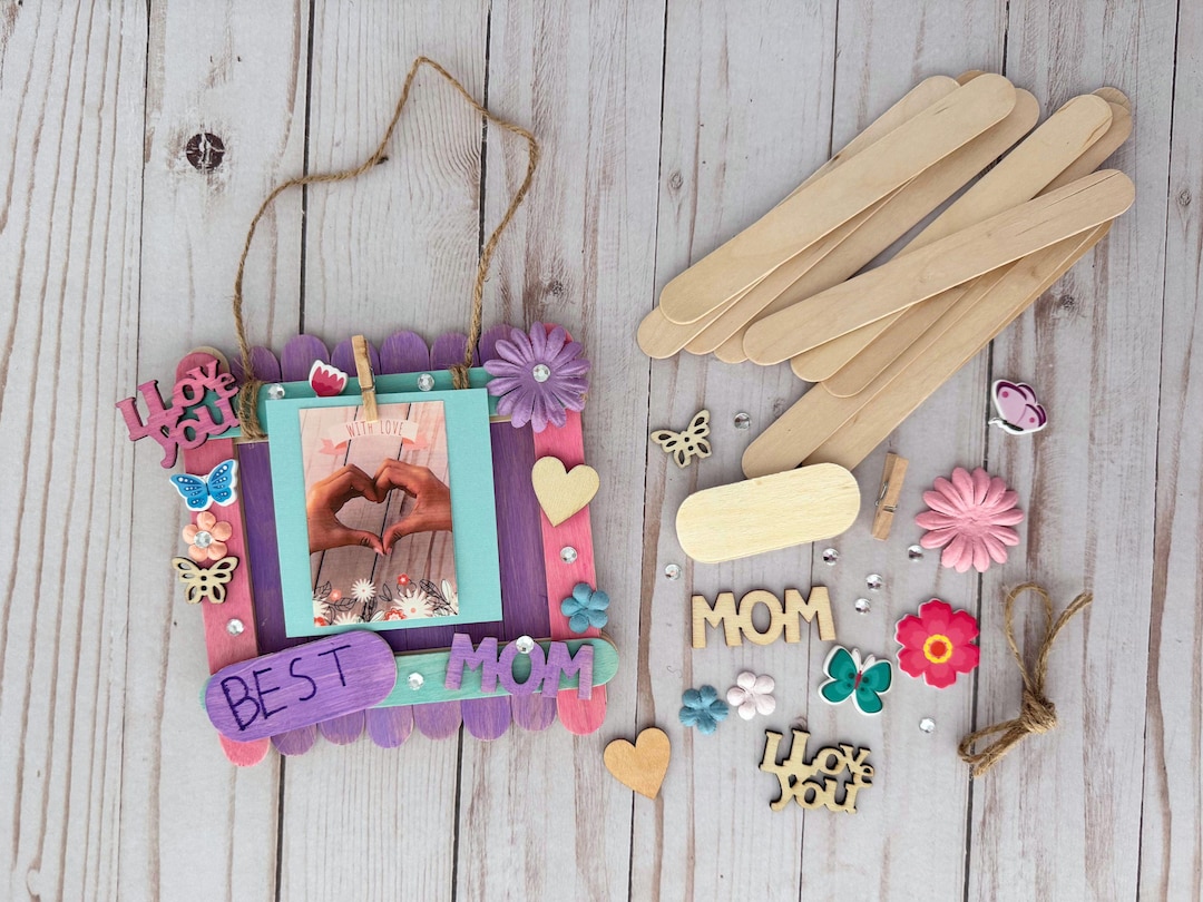 DIY Mother's Day Popsicle Stick Frame Kids Craft Kit, Unique Handmade ...