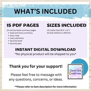 Book Summary and Story Map Printable Bundle for Kids, Favorite Book ...