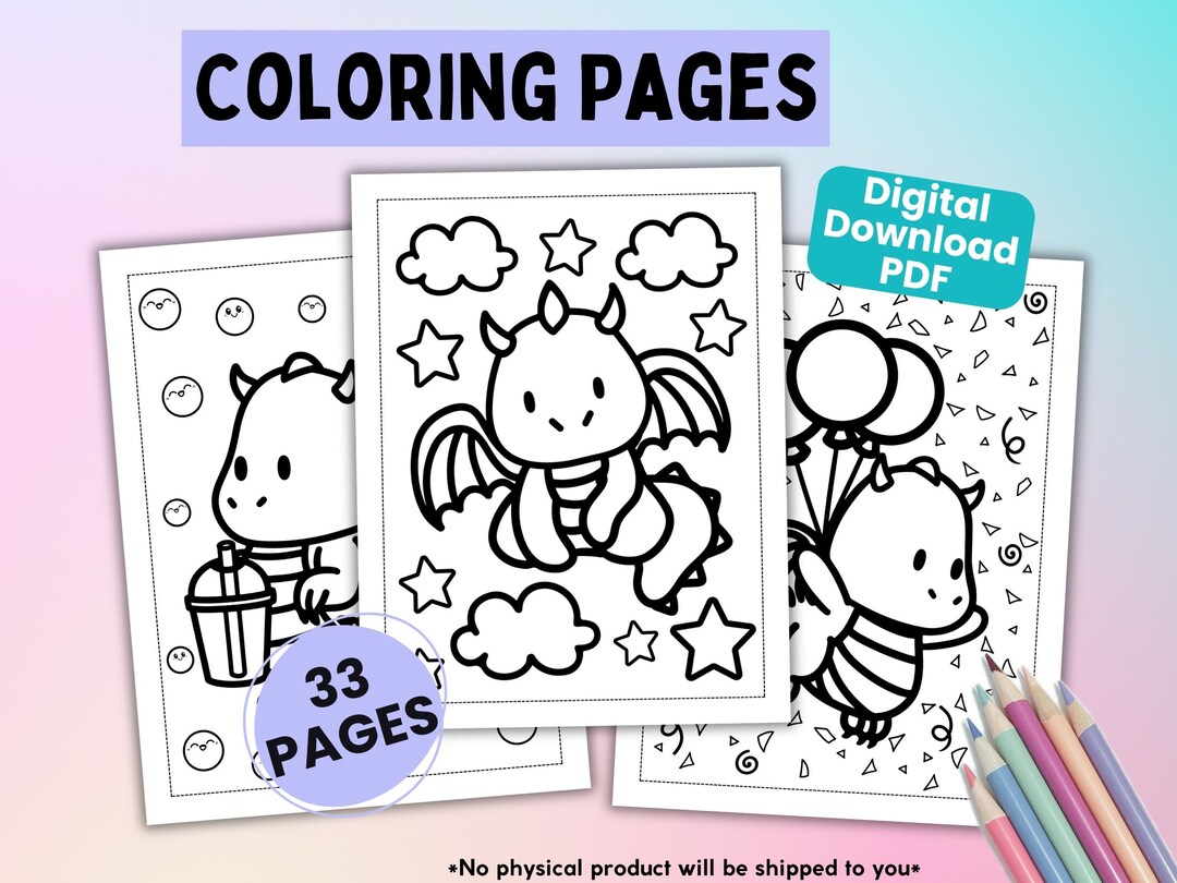 Simple Cute Dragon Coloring Pages for Kids Printable, Animal Color Book ...