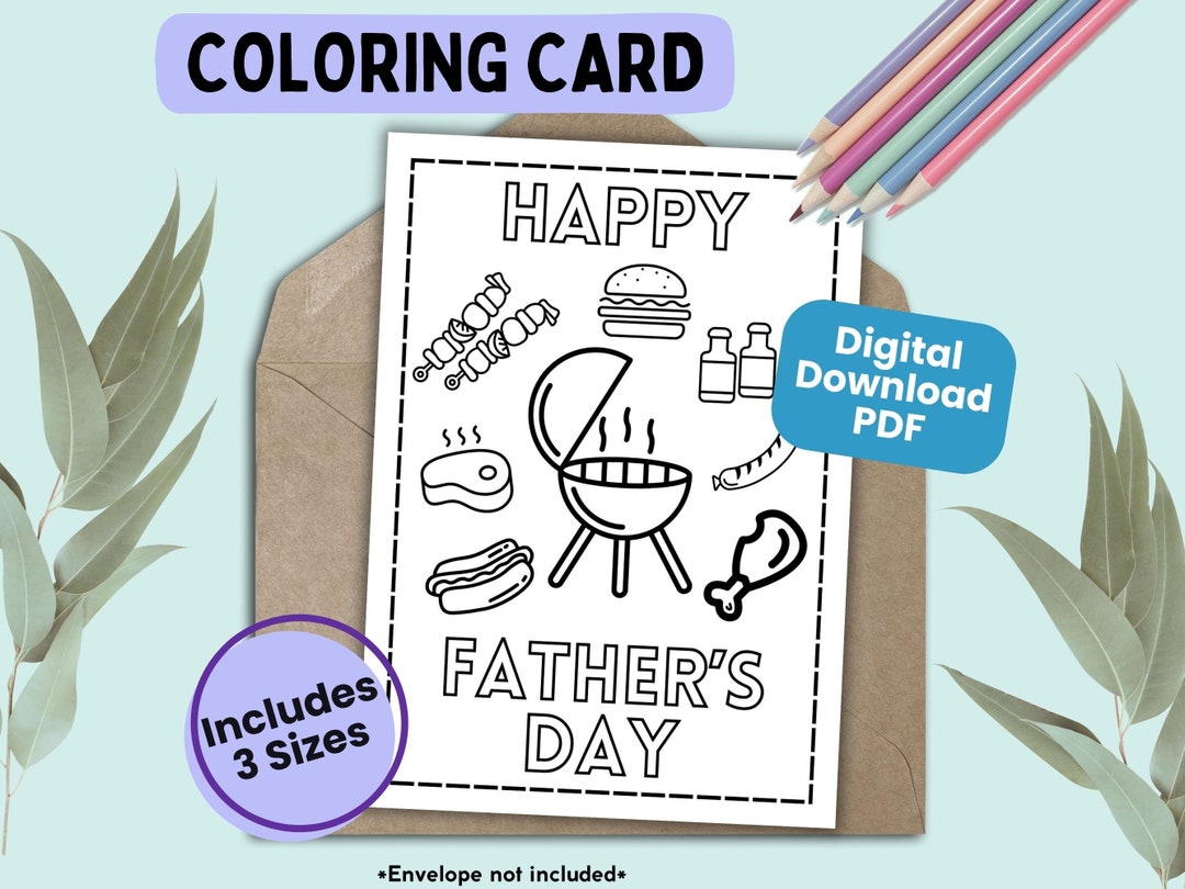 Grill Master Father's Day Coloring Printable Card, Colorable Carding ...