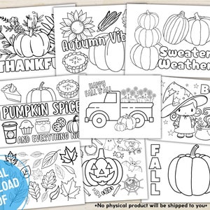 Fall Themed Printable Coloring Pages, Autumn Season Coloring Book ...