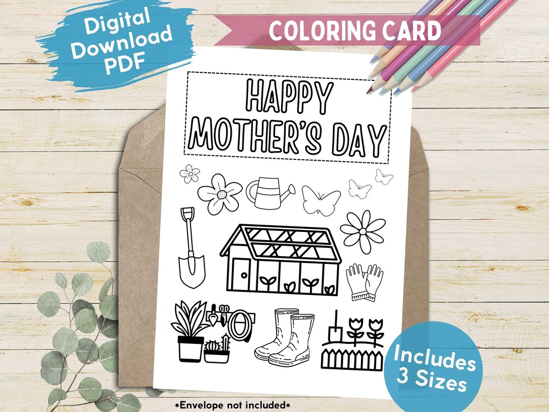 Gardening Mother's Day Coloring Printable Card, Garden Lover Printable ...
